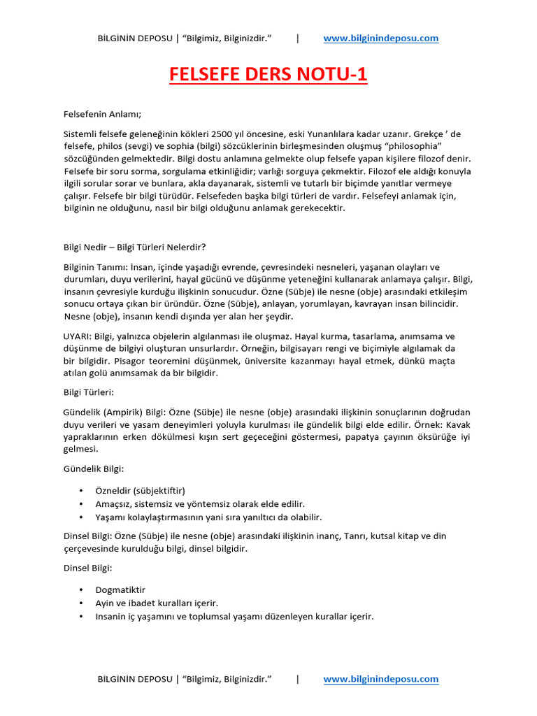 Felsefe Ders Notu | PDF