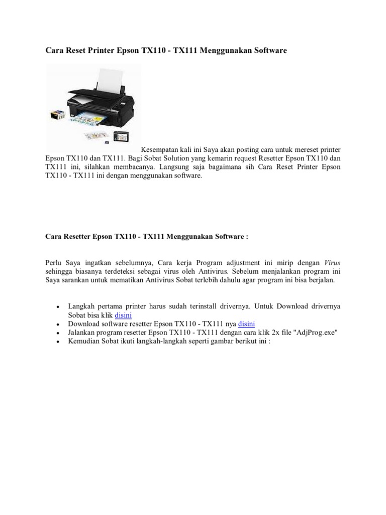 Cara Reset Printer Epson TX110 - TX111 | PDF | Pengelolaan Keuangan ...