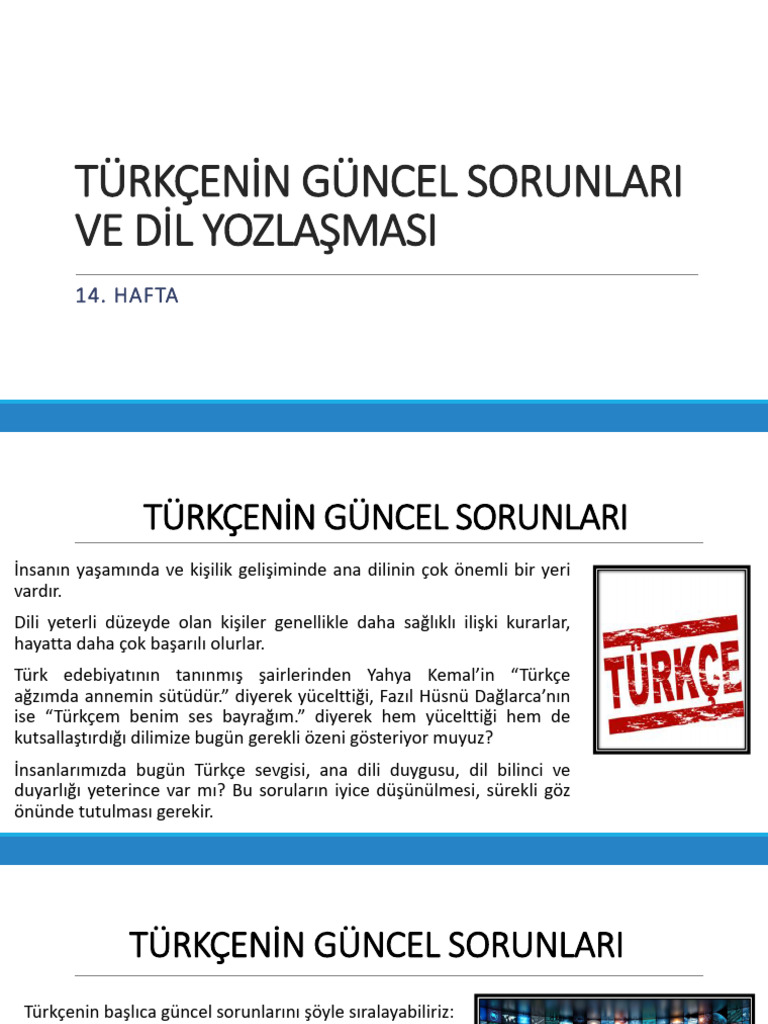 Tur 181 14 Hafta Turkcenin Guncel Sorunlari Ve Dil Yozlasmasi | PDF
