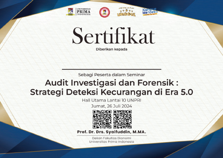 Sertifikat Audit Investigasi Dan Forensik ''Strategi Deteksi Kecurangan Di Era 5.0'' | PDF