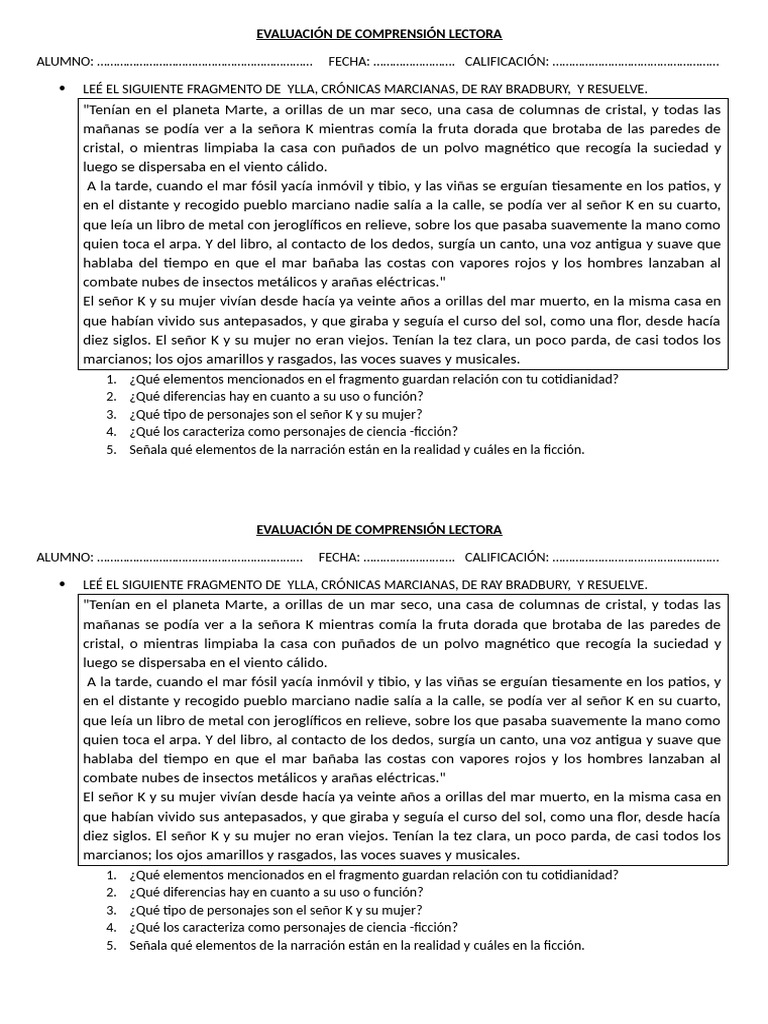 Rompecabezas de Comprensión Lectora | PDF | Marte