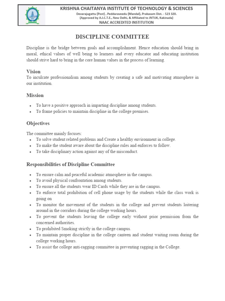 Discipline Committee Overview at KCT&S | PDF | Disciplines | Justice