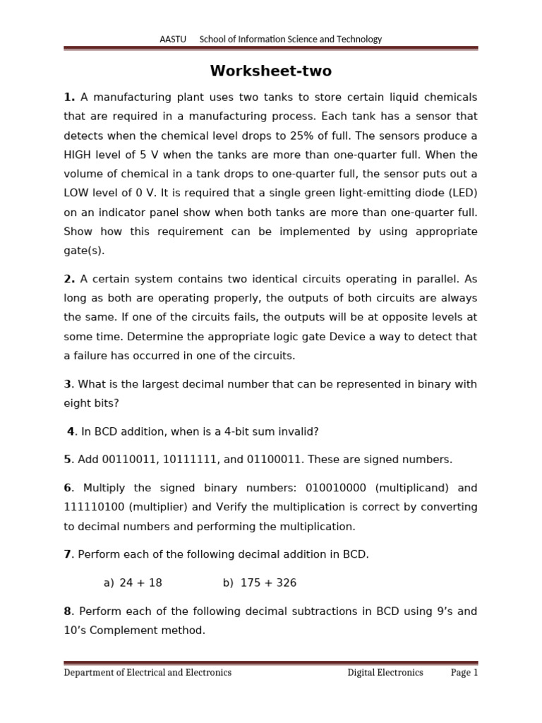 Worksheet2 | PDF | Logic Gate | Binary Coded Decimal