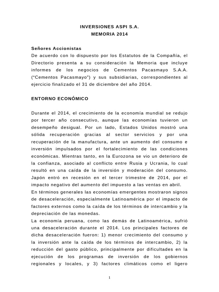 Memoria ASPI 2014 | PDF | Economias | Business