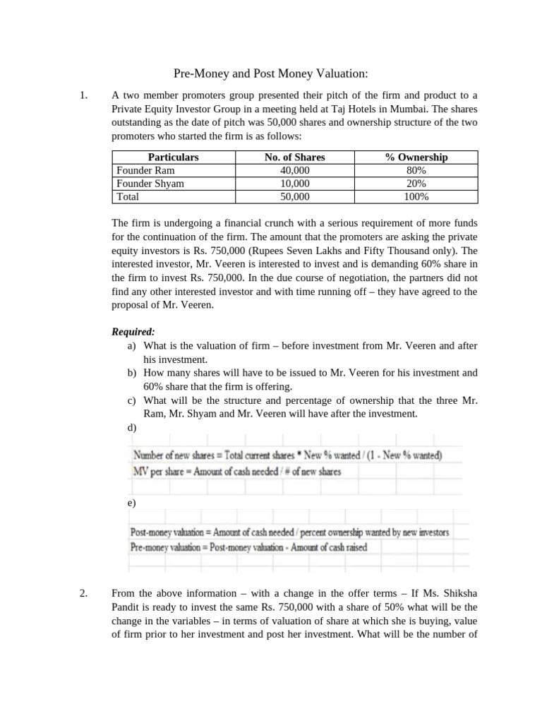Pre Money and Post Money Private Equity Valuation (2) | PDF | Investing ...
