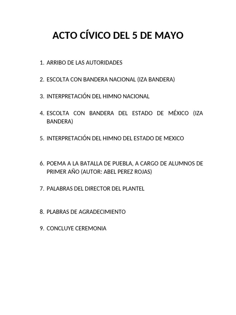 Acto Cívico Del 5 de Mayo | PDF