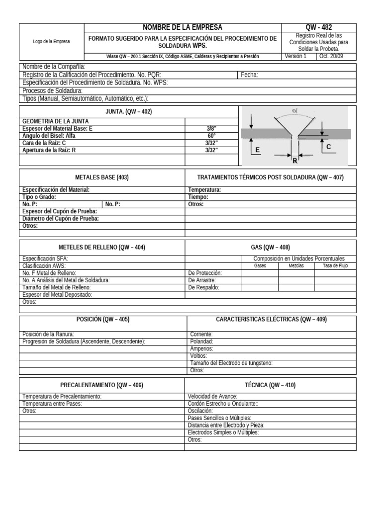 07-Formatos WPS-PQR-WPQ Código Asme-Ix Como Ejemplo | PDF | Soldadura ...