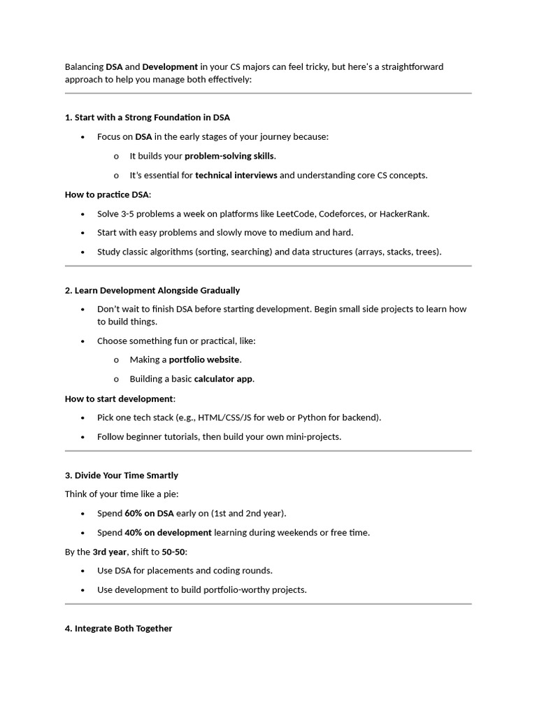 Balancing DSA and Development in CS | PDF | Computer Programming ...