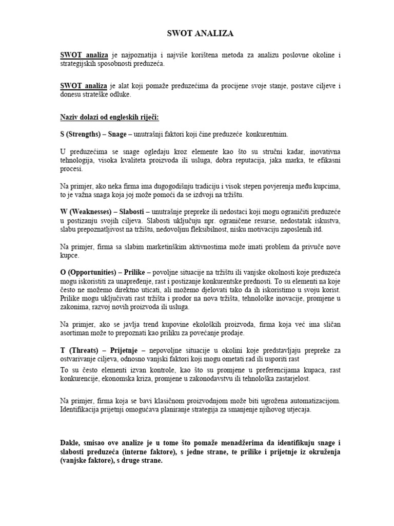 SWOT Analiza | PDF