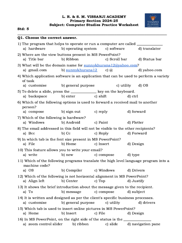 5th SA2 Practice Worksheet | PDF | Software | Computing