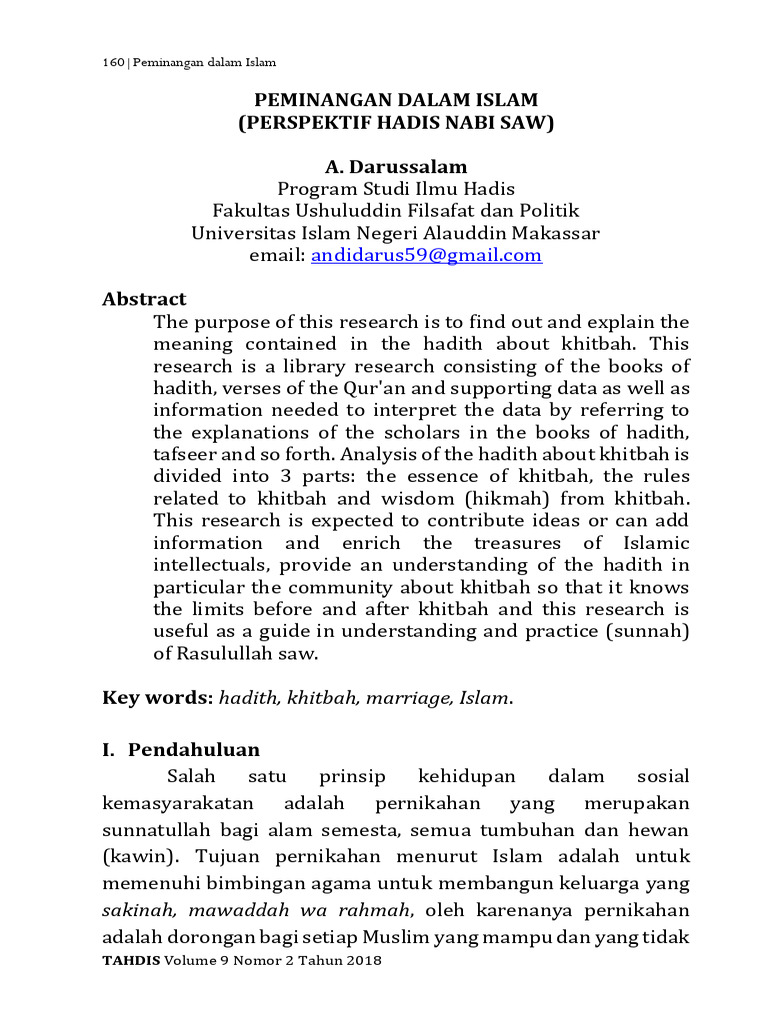 Peminangan Dalam Perspektif Hadits Nabi Saw | PDF