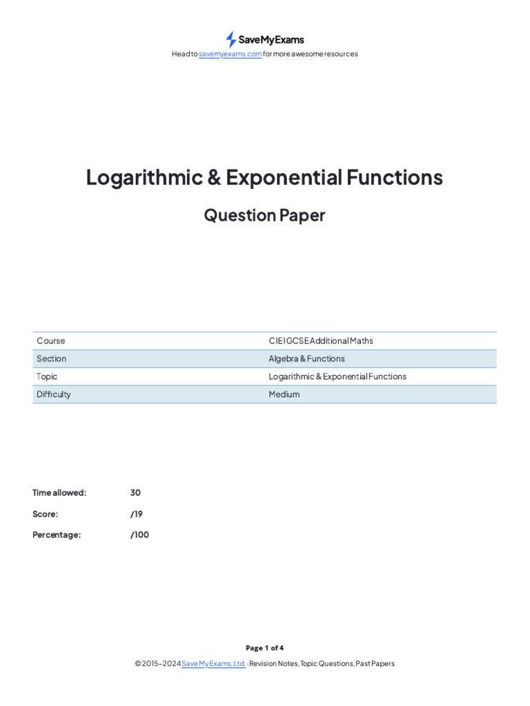IGCSE Logarithmic & Exponential Functions | PDF | Algebra | Functions ...