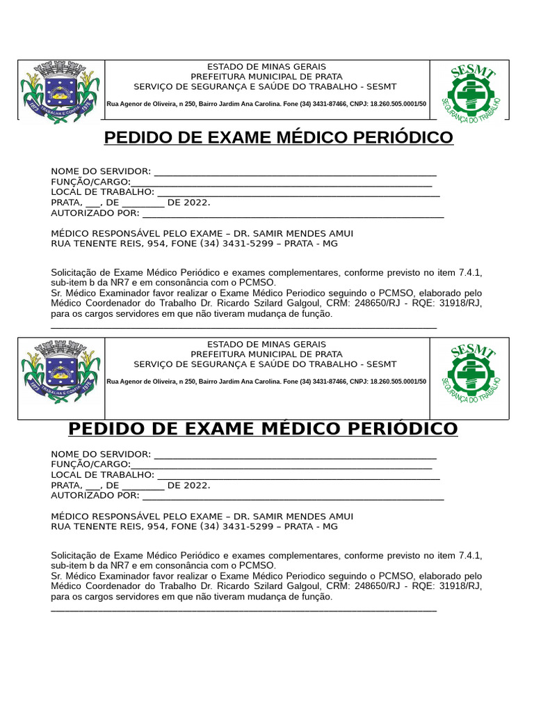 PEDIDO DE EXAME MEDICO ADMISSIONAL | PDF