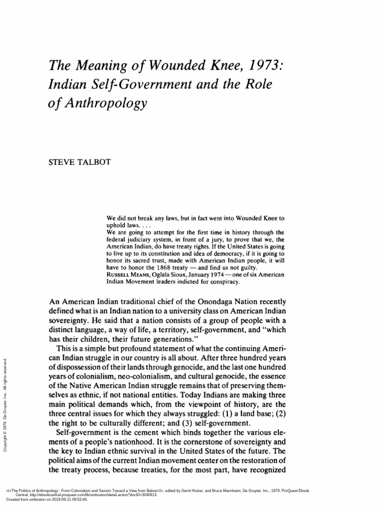 Talbot The Meaning of Wounded Knee 1973 Indian Self-Government and The ...