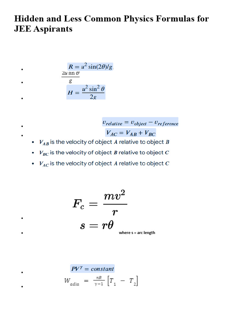 Hidden and Less Common Physics Formulas for JEE Aspirants 2 | PDF