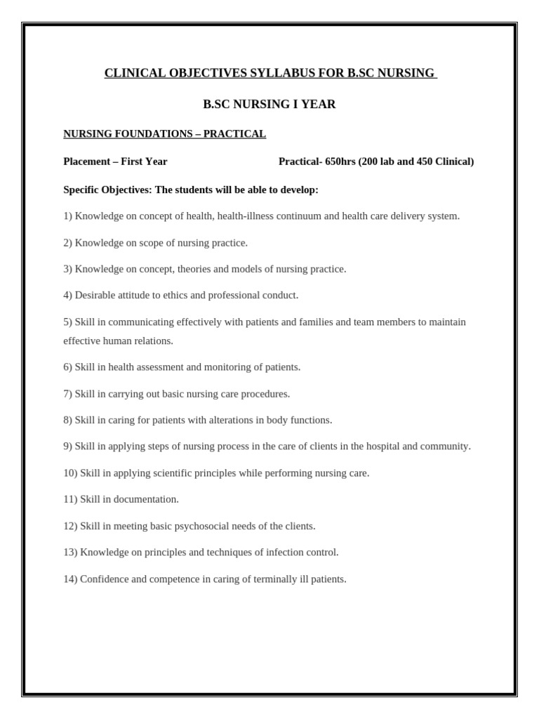 Clinical Objectives Syllabus 2023 | PDF | Nursing | Psychiatry