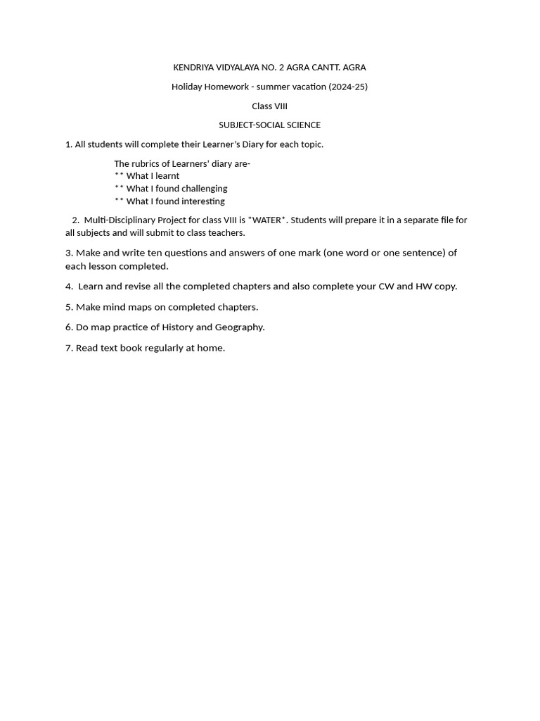 Hhw Class Viii Sst | PDF