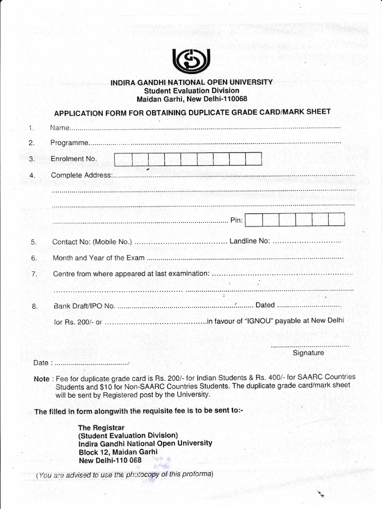 Duplicate Grade Card, Mark Sheet | PDF