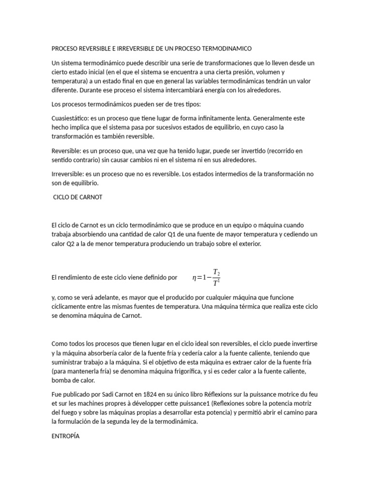 PROCESO REVERSIBLE E IRREVERSIBLE DE UN PROCESO TERMODINAMICO | PDF ...