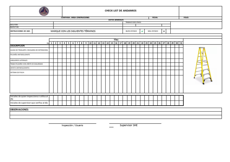 Check List de Inspección de ESCALERAS | PDF