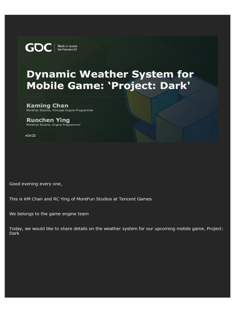 DynamicWeatherSystemForProjectDark Kaming Chan | PDF | Scattering ...