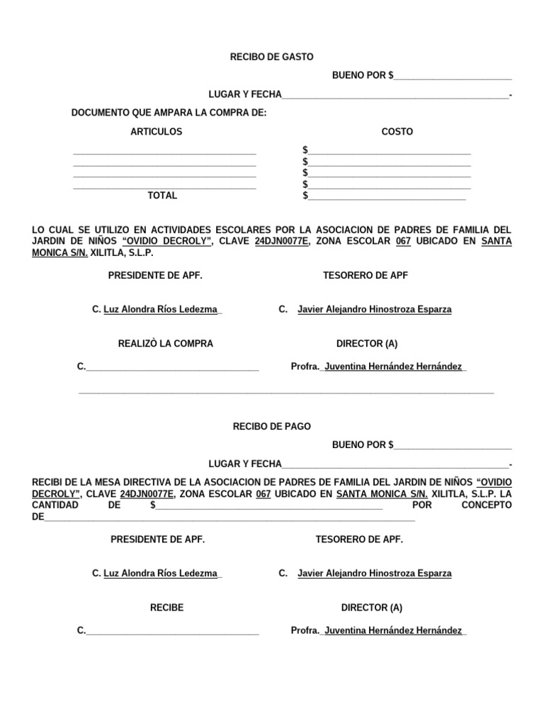 Recibo de Gasto y Pago Escolar | PDF