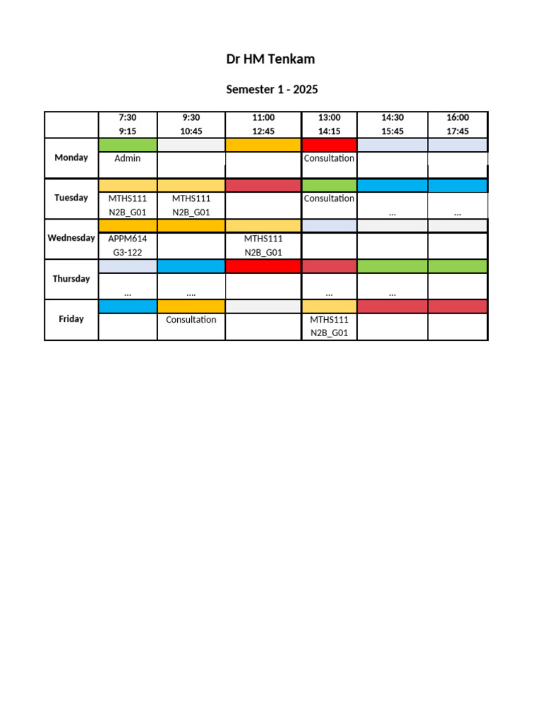 S1 2025 Lecturer Time Table | PDF