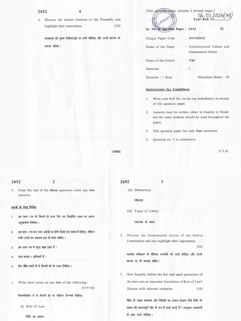 Constitutional Values & Fundamental Duties-I 2652 | PDF