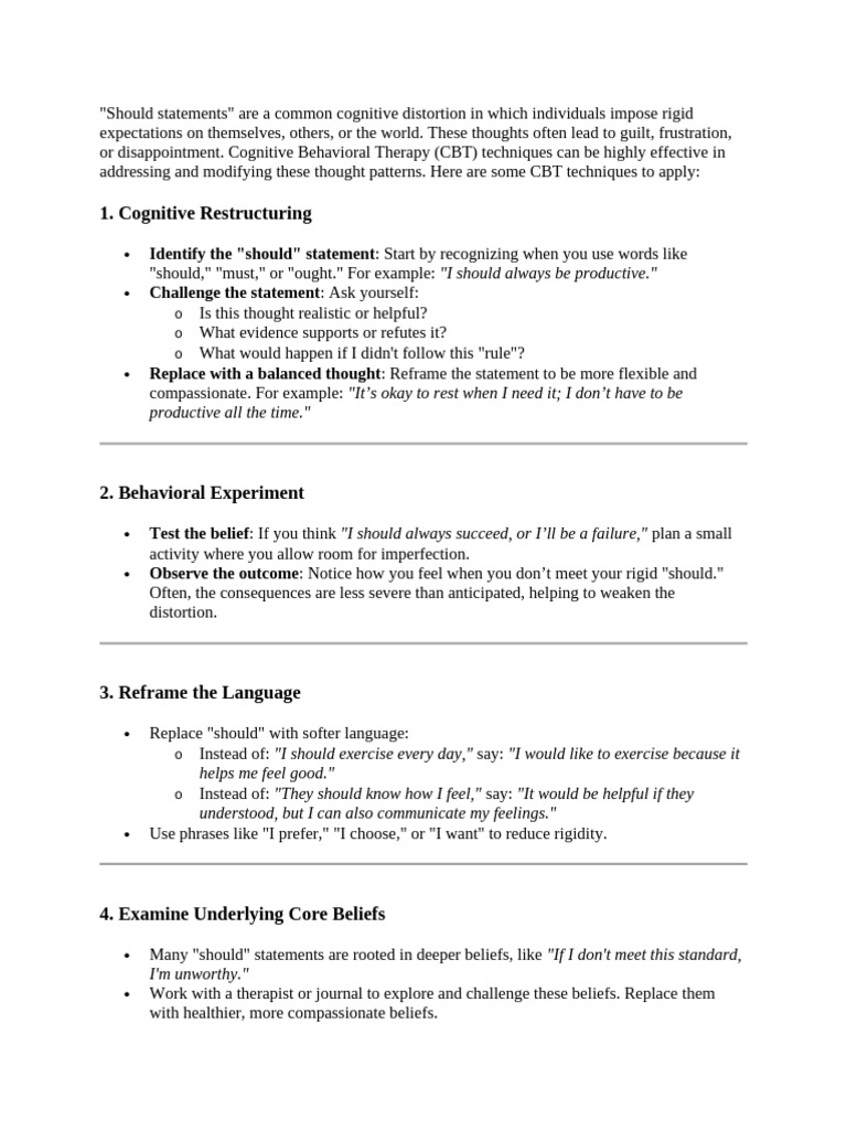 Should statements | PDF | Psychotherapy | Behavioural Sciences