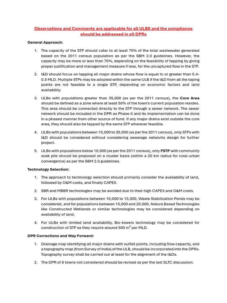 CPHEEO Review and Comments | PDF | Sewage | Water Pollution