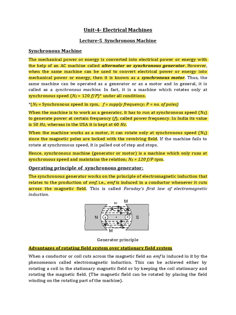 Unit-5 Synchronous Motor Bee Notes | PDF | Electromagnetic Induction ...