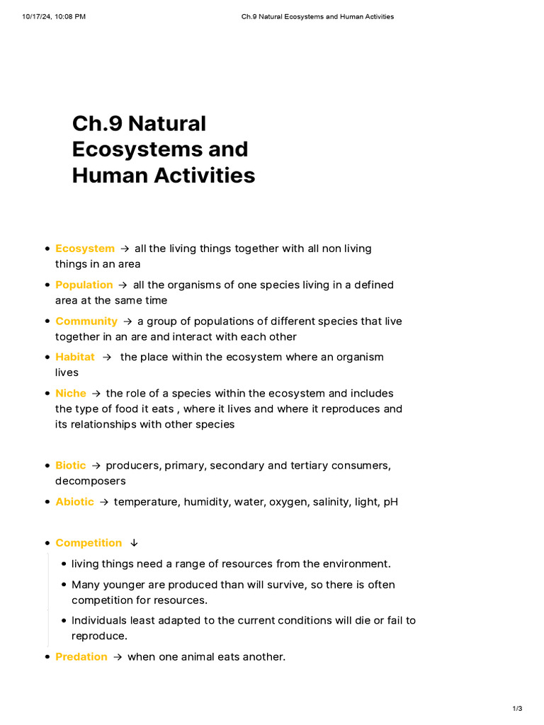 IGCSE EM Ch.9 Natural Ecosystems and Human Activities | PDF | Ecosystem ...