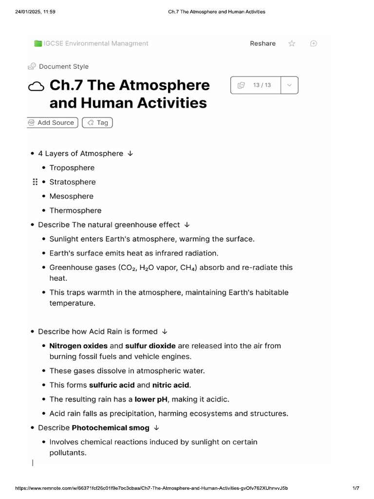IGCSE EM Ch.7 Atmosphere | PDF