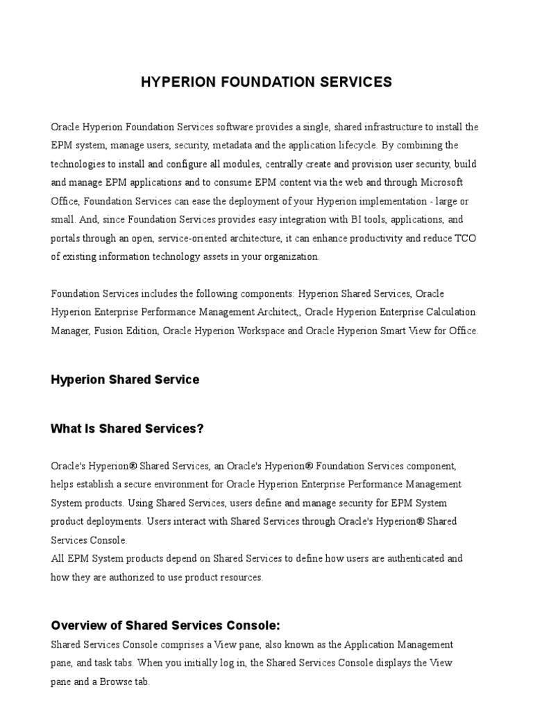 Hyperion Foundation Services | PDF | Business Intelligence | Oracle ...