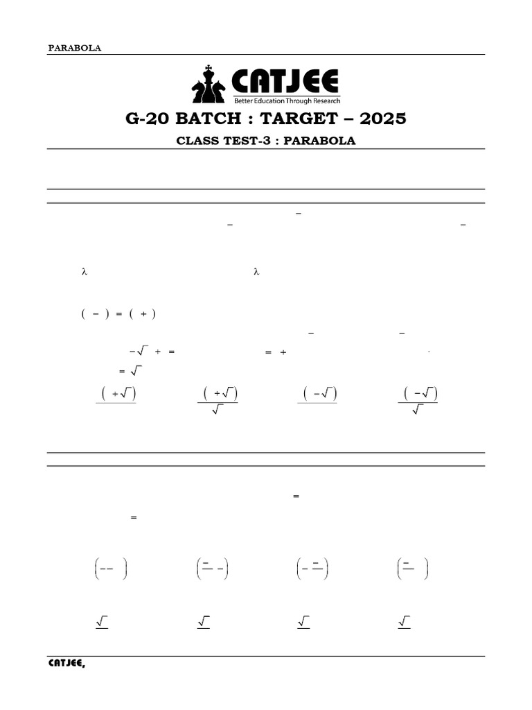Parabola Class Test Questions 2025 | PDF | Circle | Analytic Geometry