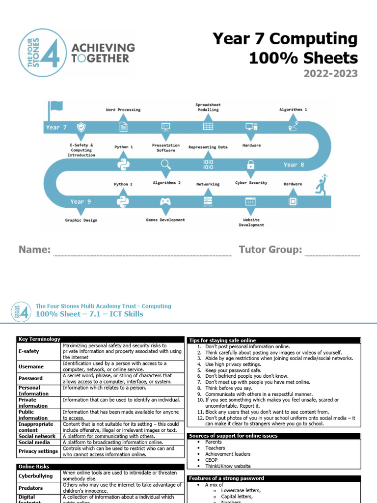 Year 7 100 - Sheets - Computing - KCI | PDF | Spreadsheet | Computer ...