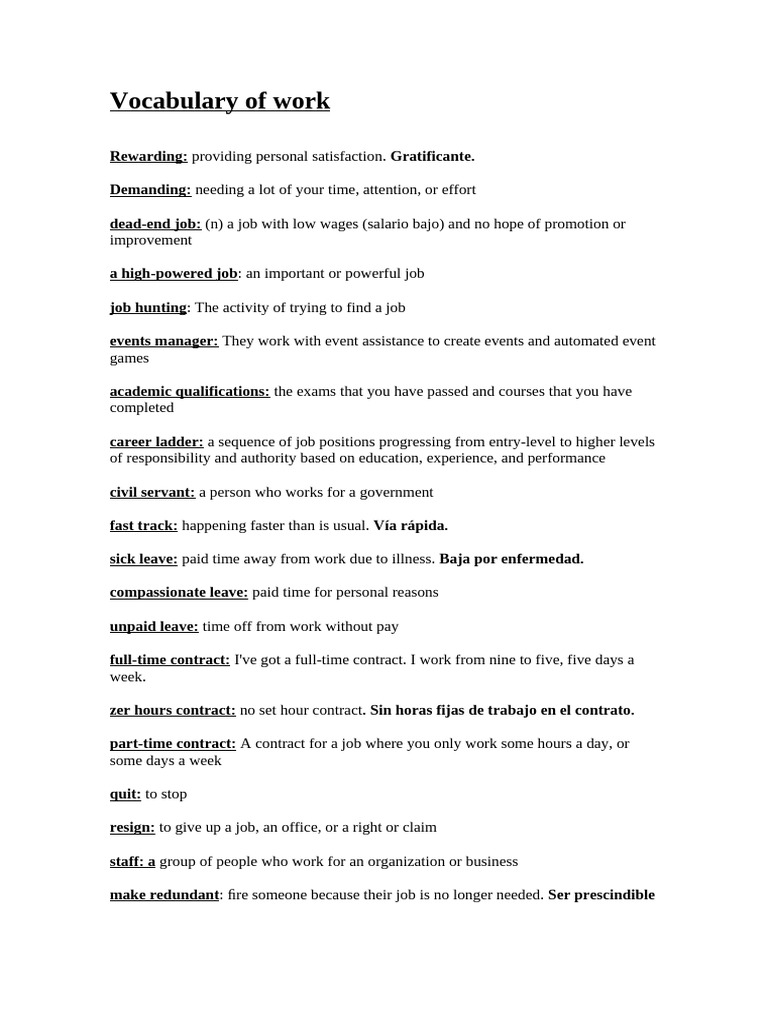 Vocabulary of Work | PDF