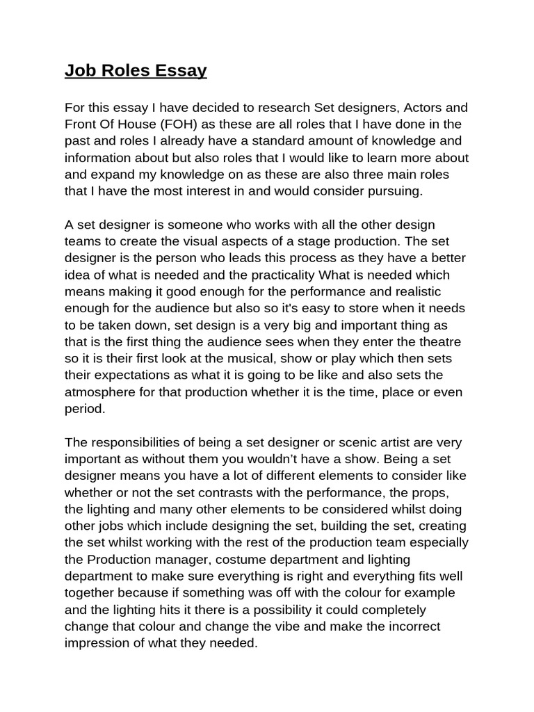 Keira Butterworth - Job Roles Essay | PDF | Audition | Actor