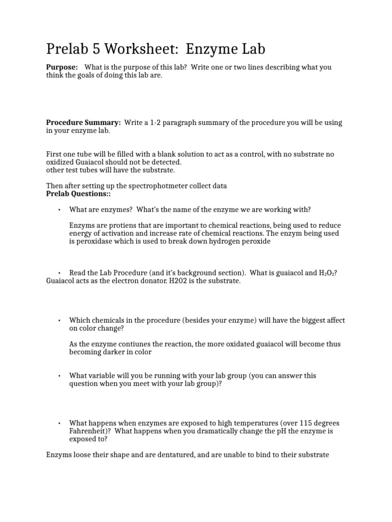 Prelab Worksheet 5 Awnsers | PDF