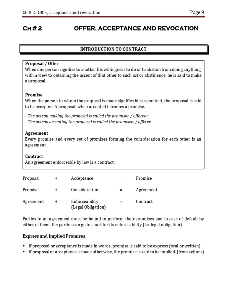 Chapter 2 OFFER, ACCEPTANCE AND REVOCATION | PDF | Offer And Acceptance ...