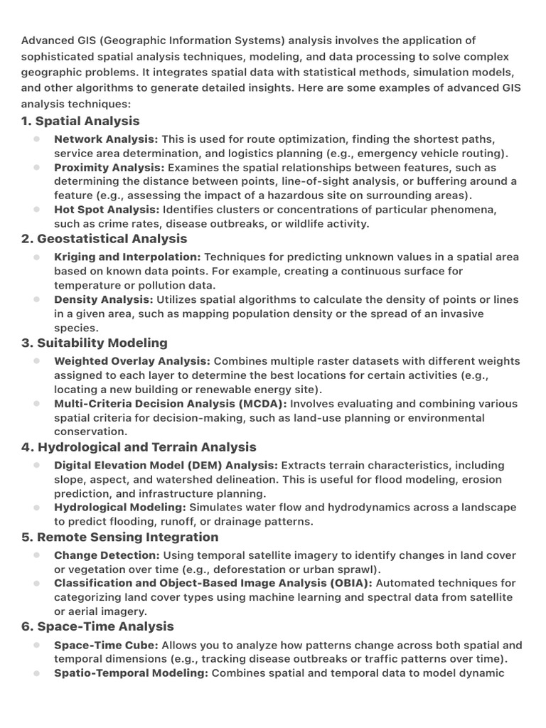 Advanced GIS (Geographic Information Systems) Analysis Involves The ...