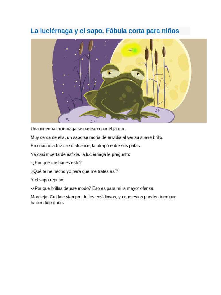 La luciérnaga y el sapo: fábula y moraleja | PDF