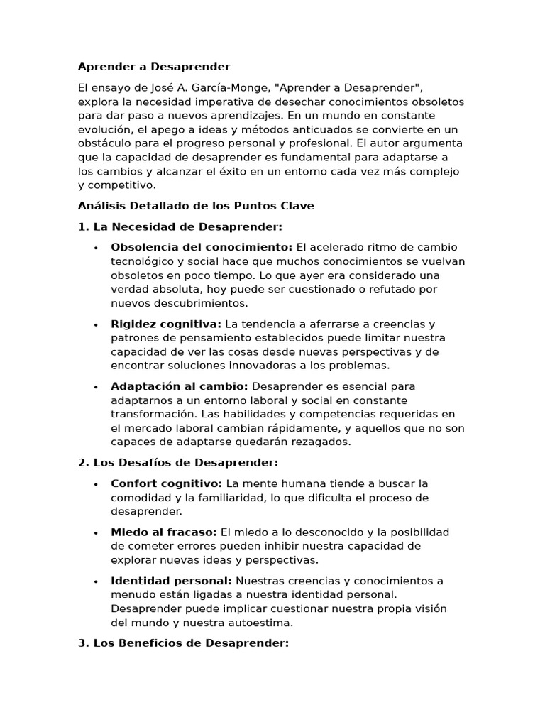 Aprender A Desaprender | PDF | Aprendizaje | Mente