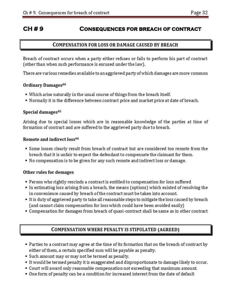 Chapter 9 Consequences For Breach of Contract | PDF