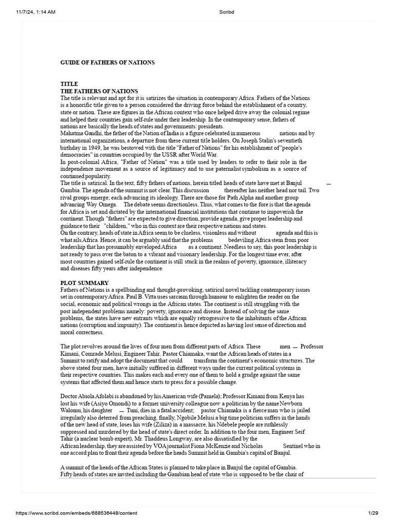 Fathers of Nations GUIDEBOOK | PDF | Zimbabwe