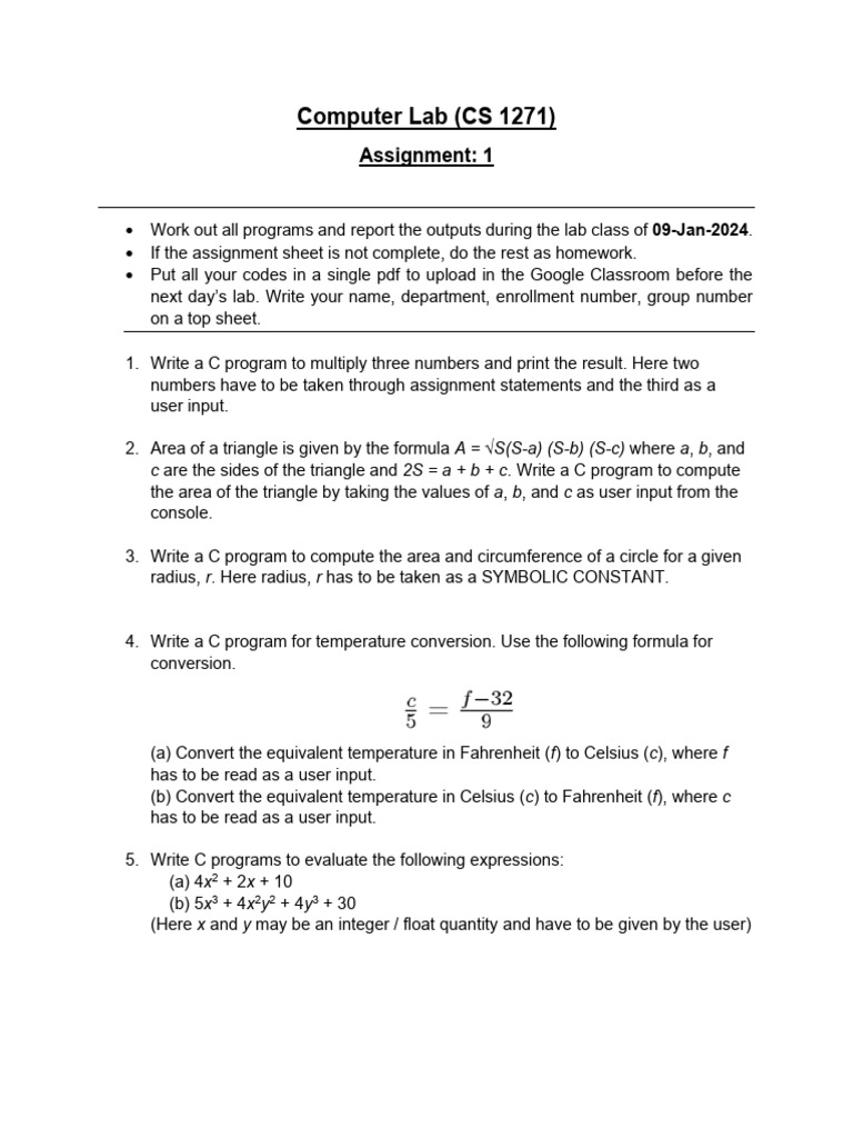 C Programming Lab Assignment Guide | PDF