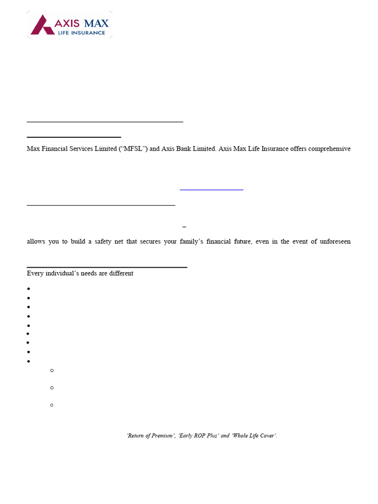 Axis Max Life Smart Term Plan Plus - PolicyBrochure-2 | PDF | Insurance ...