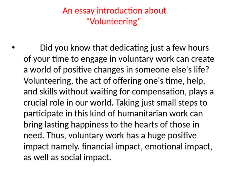 An Essay Introduction About Volunteering | PDF
