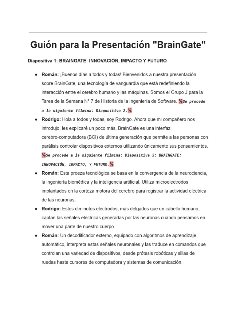 Guión para La Presentación BrainGate | PDF | Neurociencia