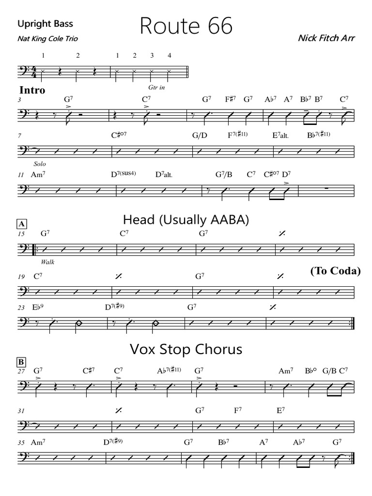 Route 66 - Upright Bass Nat King Cole Trans | PDF